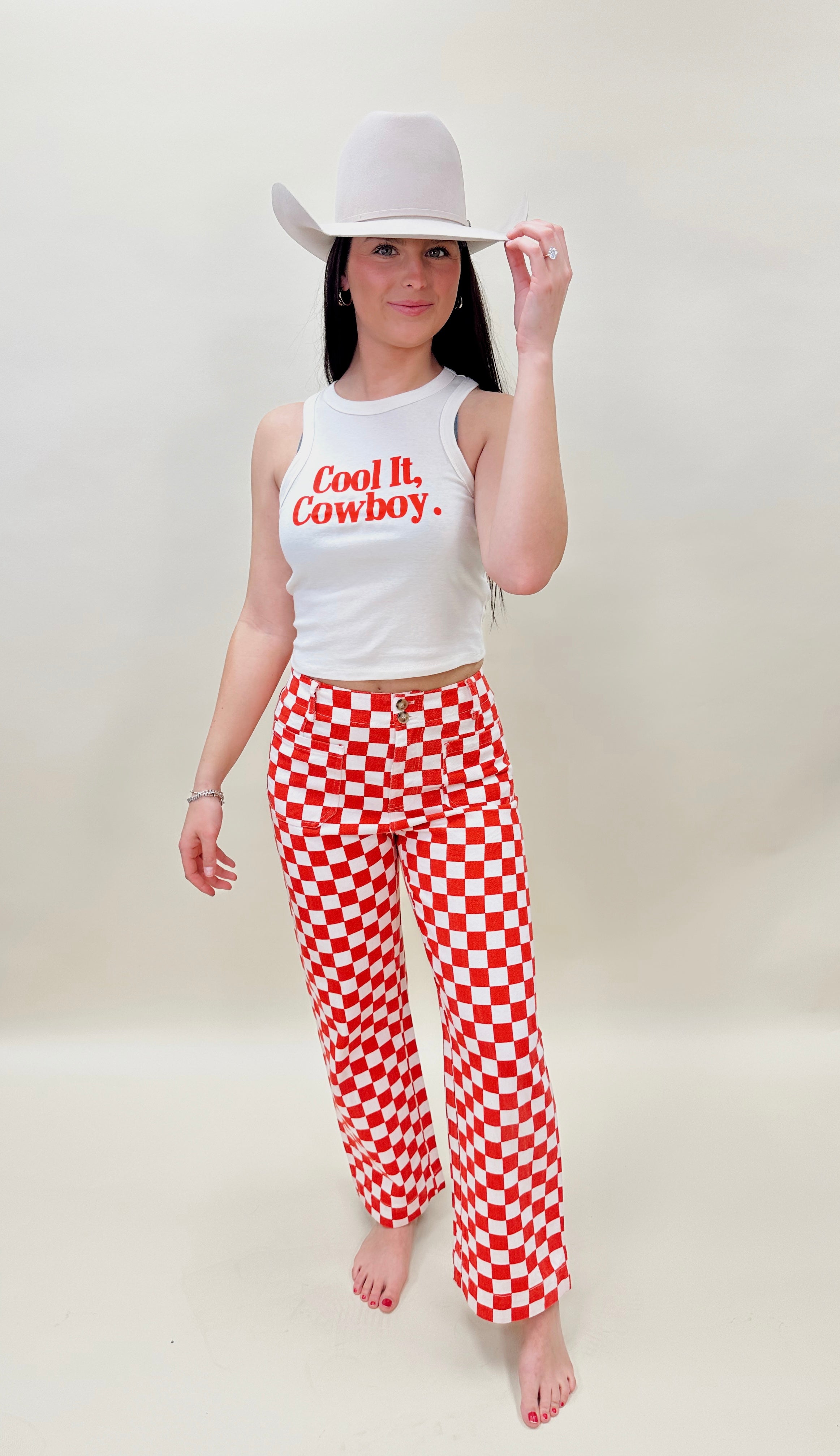Demi Checker Pant- Red – Cha Cha Cache